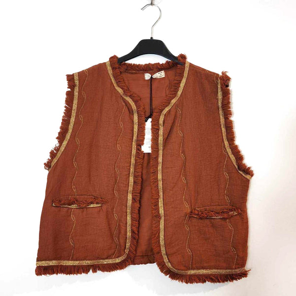 Elizabeth Fringed Cotton Quilted Gilet - The Forest & Co.
